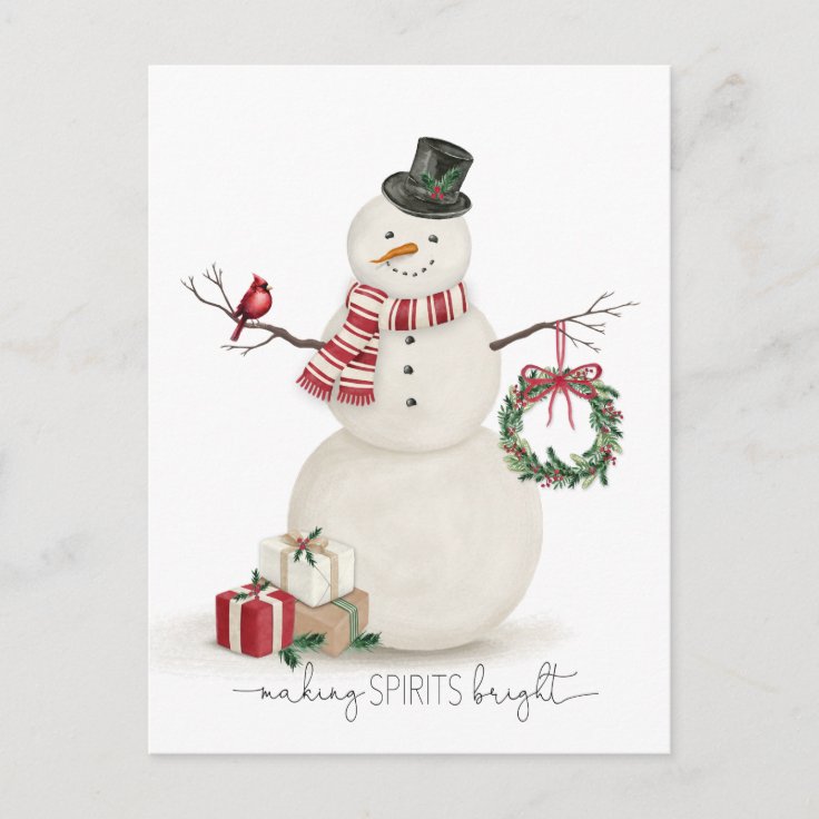 Modern vintage Holiday snowman Postcard | Zazzle