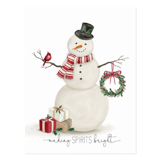 Modern vintage Holiday snowman Postcard | Zazzle.com