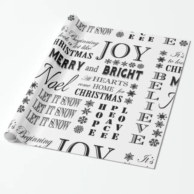 modern vintage holiday words wrapping paper | Zazzle