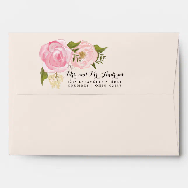 Modern Vintage Pink Floral Personalized Wedding Envelope | Zazzle