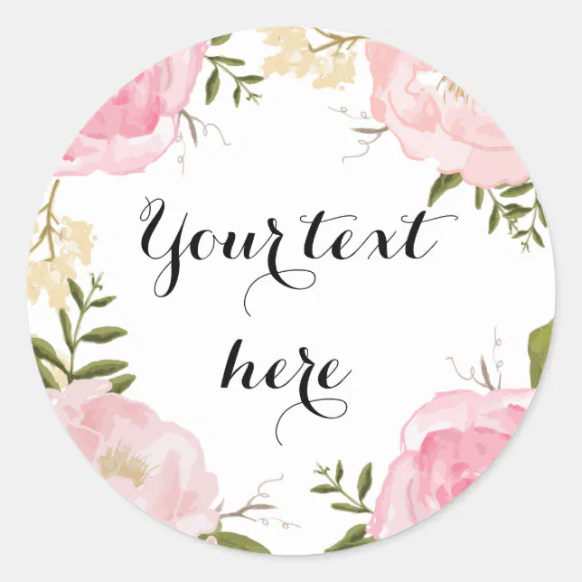 Modern Vintage Pink Floral Wedding Blank Classic Round Sticker | Zazzle