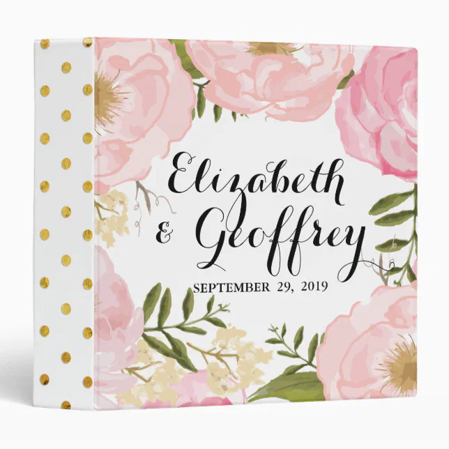 Modern Vintage Pink Floral Wedding Custom 3 Ring Binder | Zazzle