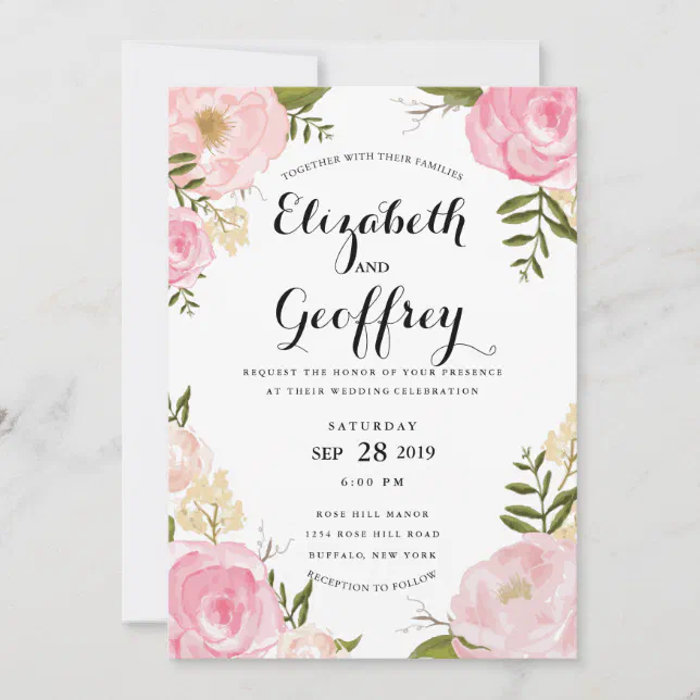 Modern Vintage Pink Floral Wedding Invitation | Zazzle
