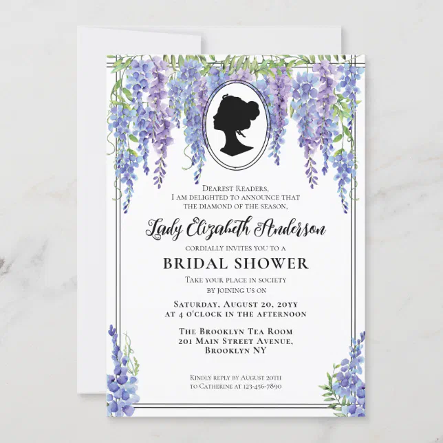 Modern Vintage Purple Floral Regency Bridal Shower Invitation | Zazzle