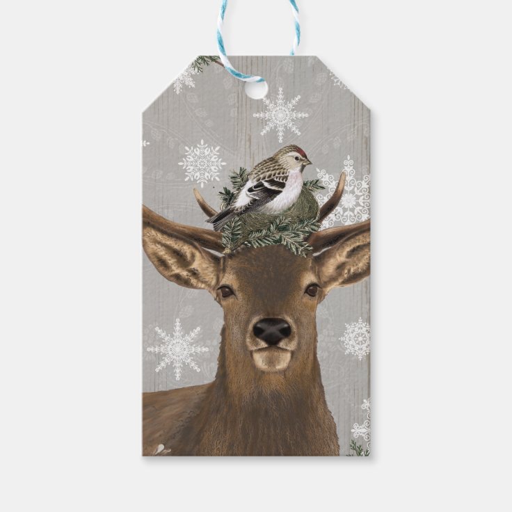 modern vintage rustic winter deer gift tags | Zazzle