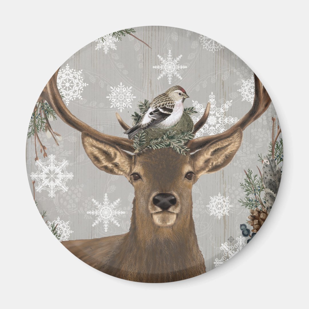 modern vintage rustic woodland winter deer magnet | Zazzle