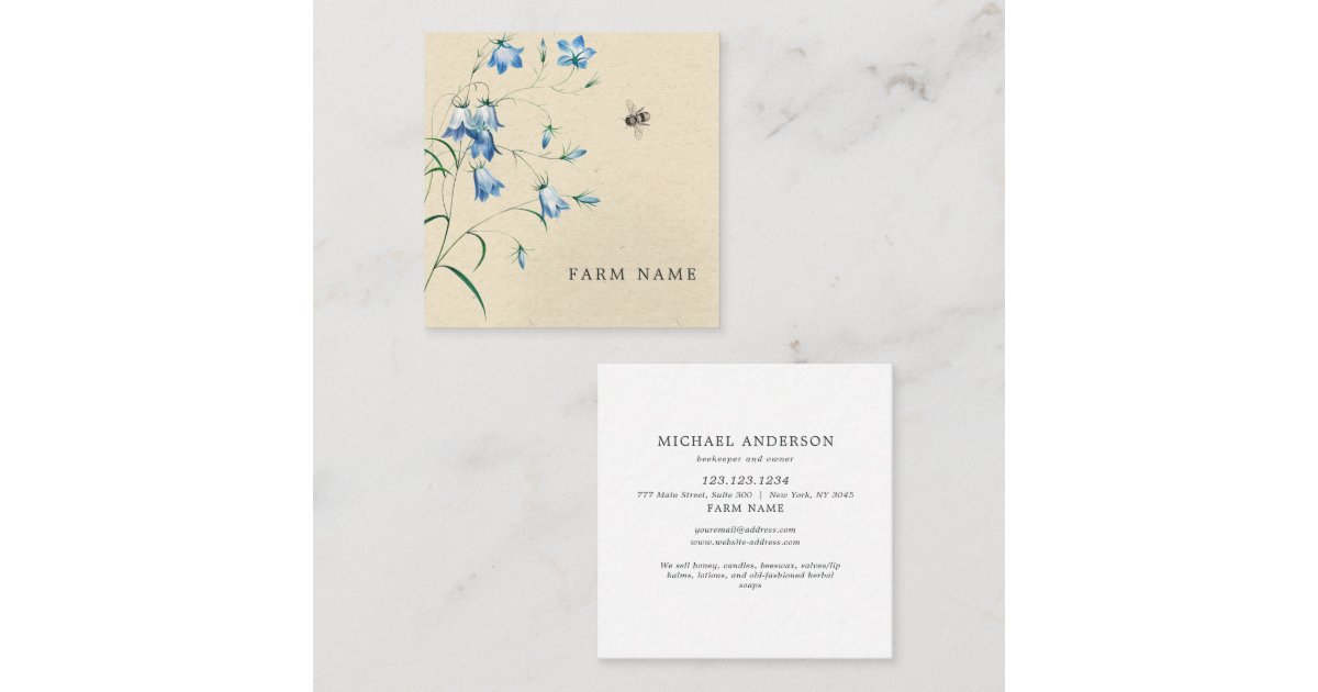 Modern Vintage Simple Bee Honey Bell Flower Carton Square Business Card ...