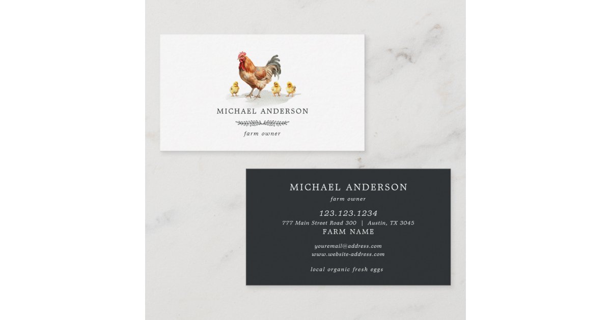 Modern Vintage Simple Chicken Farm Black White Business Card | Zazzle
