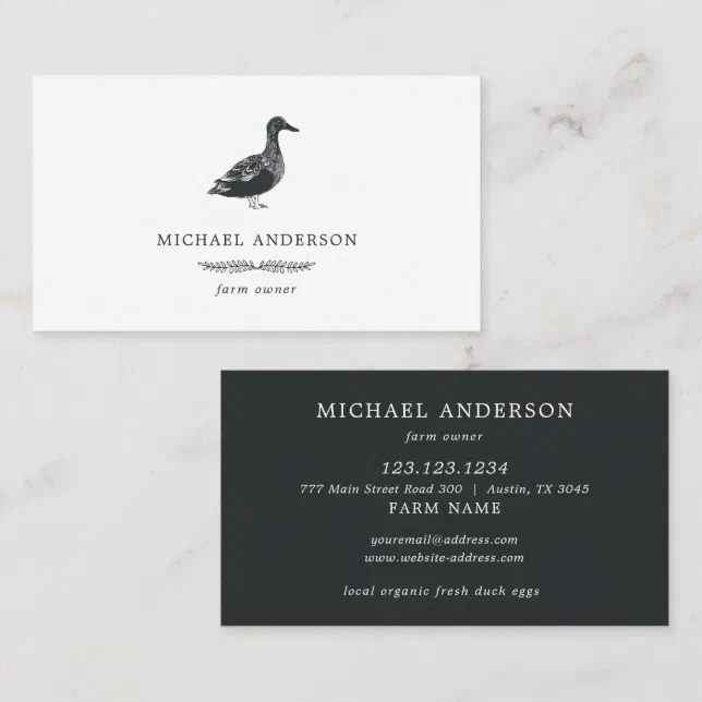 Modern Vintage Simple Duck Farm Owner Black White Business Card | Zazzle