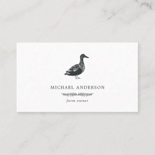 Modern Vintage Simple Duck Farm Owner Black White Business Card | Zazzle