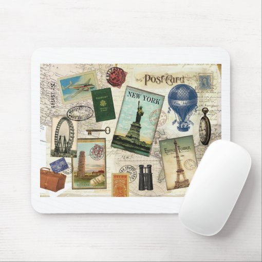 Modern vintage travel mouse pad | Zazzle