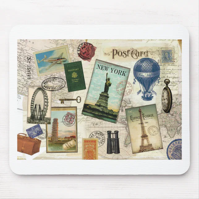 Modern vintage travel mouse pad | Zazzle