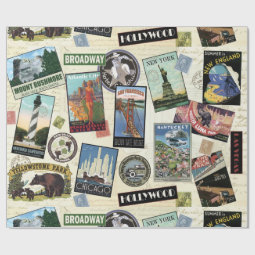 Modern Vintage Travel USA Wrapping Paper | Zazzle