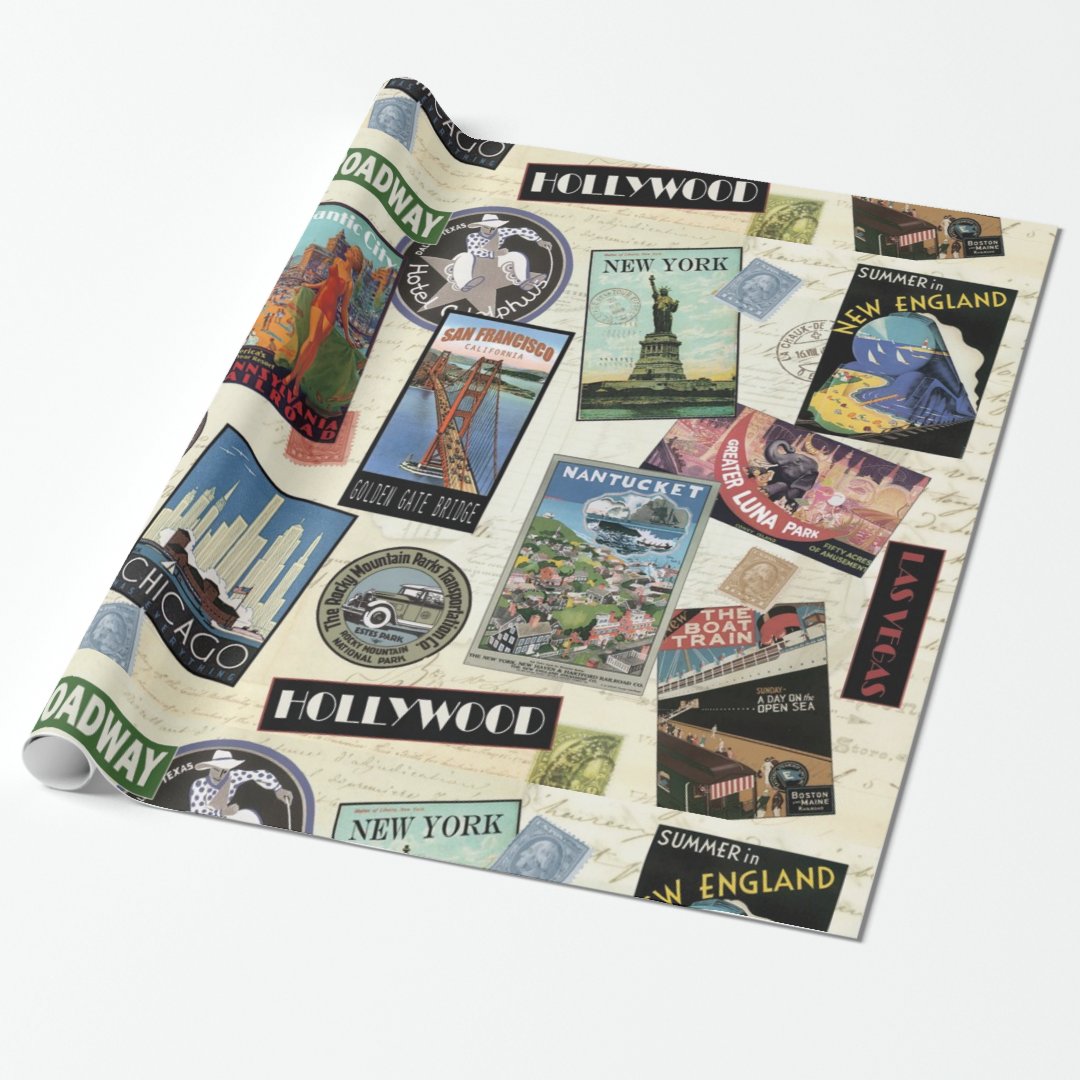 Modern Vintage Travel USA Wrapping Paper | Zazzle