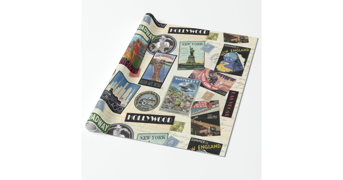 Modern Vintage Travel USA Wrapping Paper | Zazzle