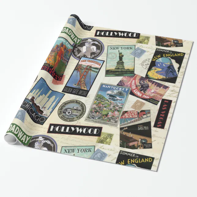 Modern Vintage Travel USA Wrapping Paper | Zazzle
