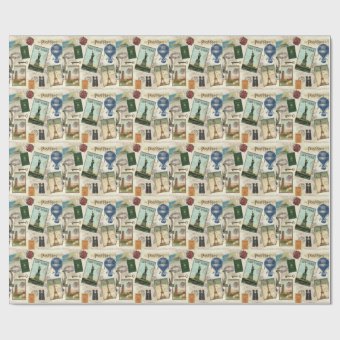 Modern vintage travel wrapping paper | Zazzle