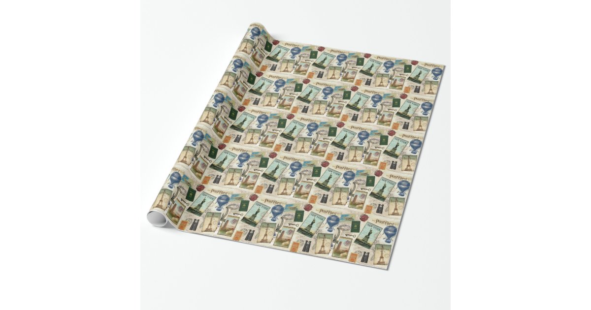 Modern vintage travel wrapping paper | Zazzle