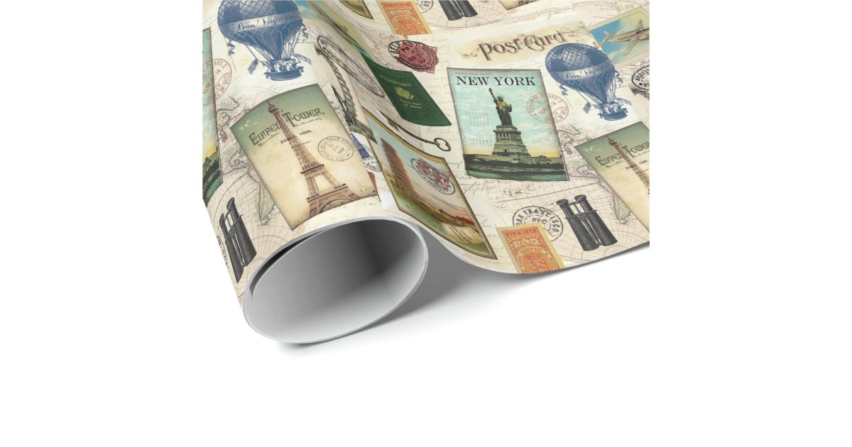 Modern vintage travel wrapping paper | Zazzle