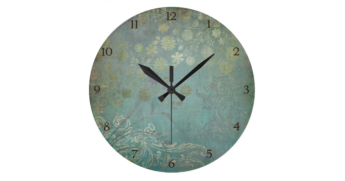 Modern Vintage Wallpaper Floral Design Flower Art Large Clock | Zazzle.com