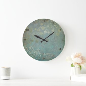 Modern Vintage Wallpaper Floral Design Flower Art Large Clock | Zazzle