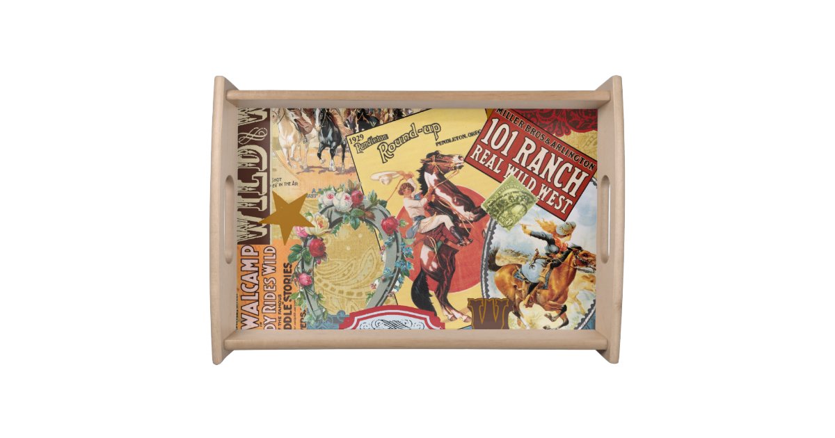 modern vintage western cowgirl serving tray | Zazzle