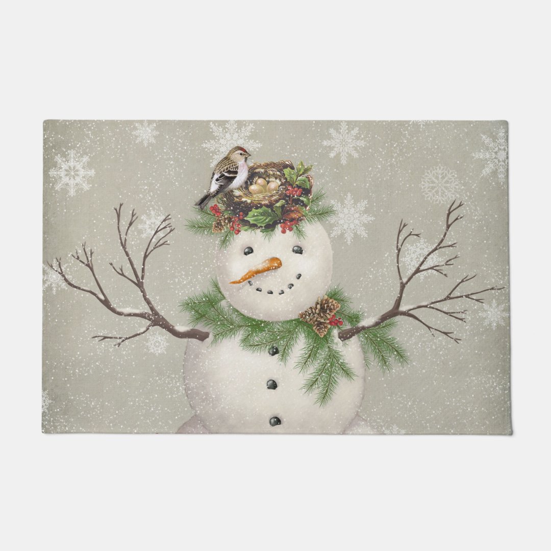 modern vintage winter garden snowman doormat | Zazzle