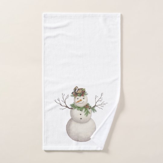 modern vintage winter garden snowman hand towel | Zazzle.com