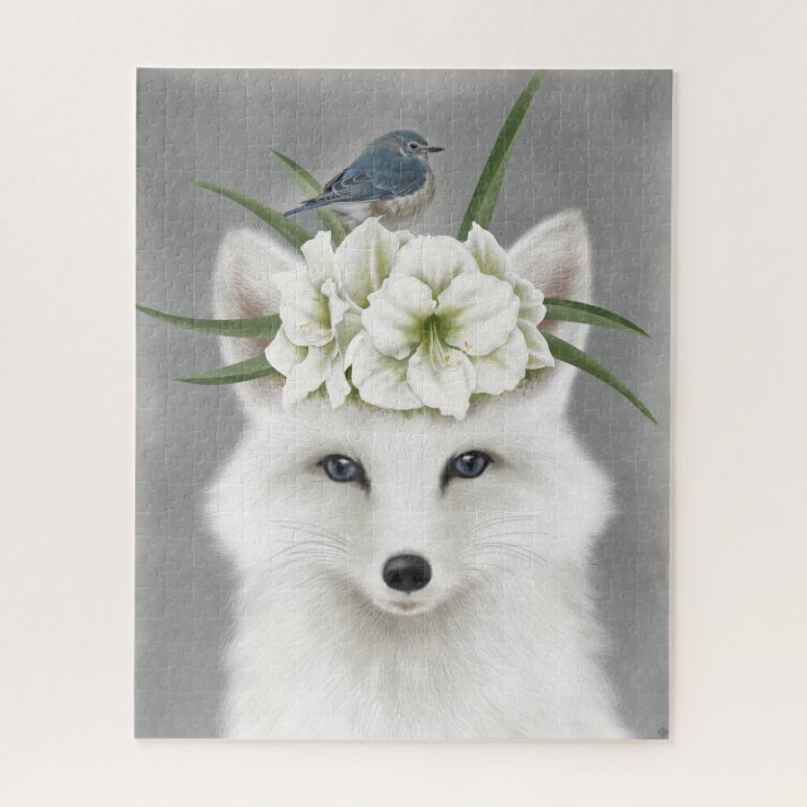 Modern vintage winter white fox jigsaw puzzle | Zazzle