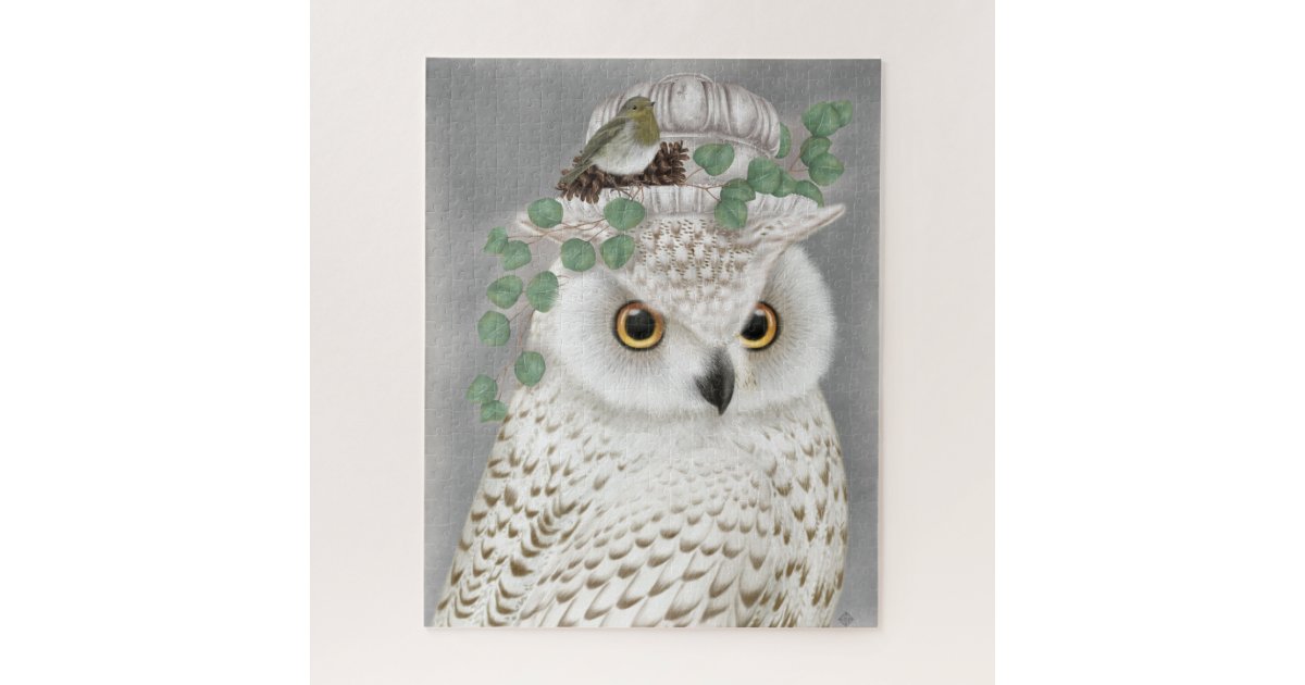 Modern vintage winter white owl jigsaw puzzle | Zazzle