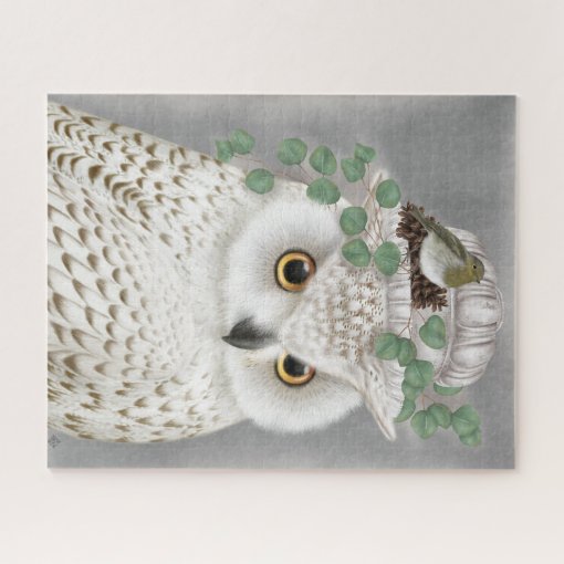 Modern vintage winter white owl jigsaw puzzle | Zazzle