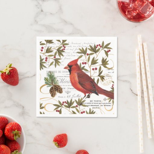 modern vintage winter woodland cardinal napkins | Zazzle