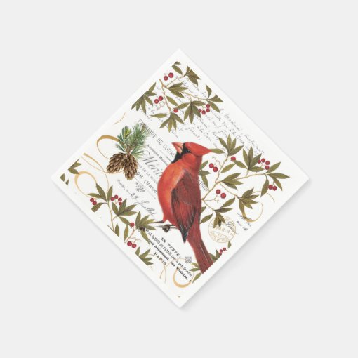modern vintage winter woodland cardinal napkins | Zazzle