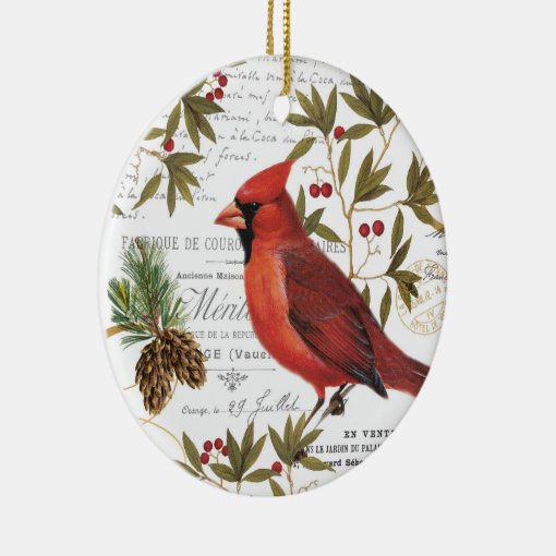 Modern vintage woodland cardinal ceramic ornament | Zazzle