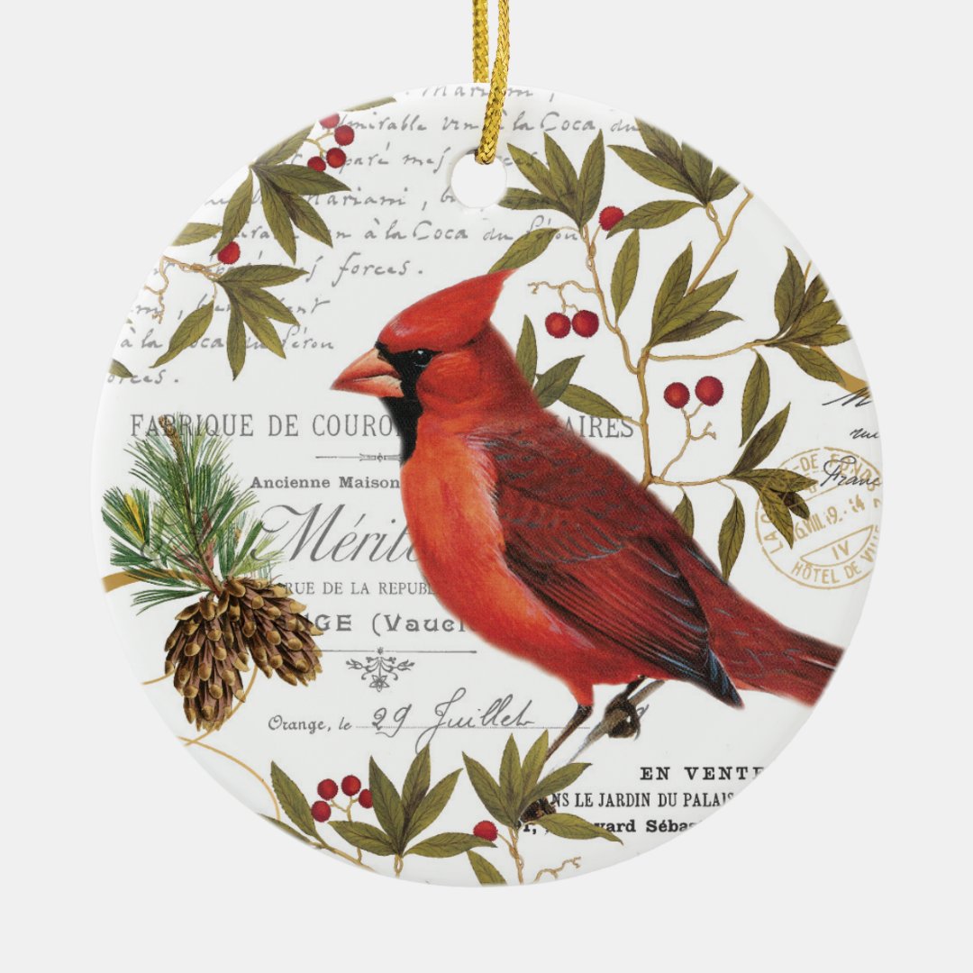 Modern vintage woodland cardinal ceramic ornament | Zazzle