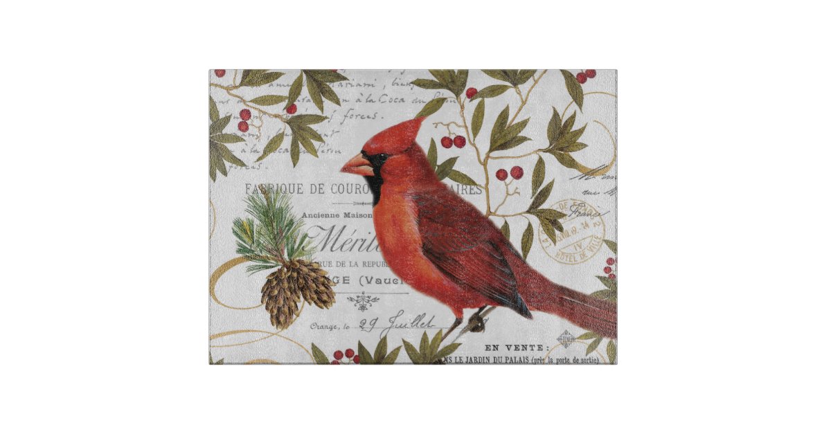 Modern vintage woodland cardinal cutting board | Zazzle