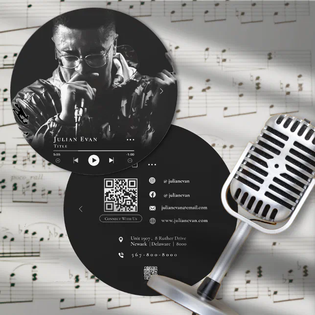 Modern Vinyl Record Musician Photo Business Card | Zazzle