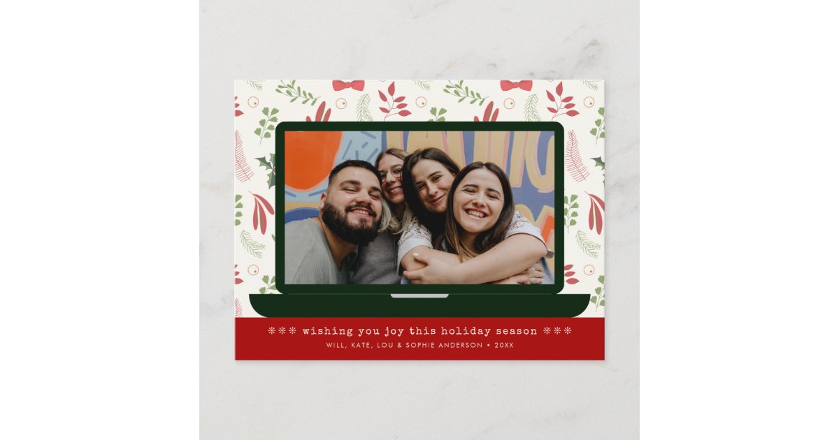 Modern Virtual Video Chat Meeting Christmas Photo Holiday Postcard | Zazzle