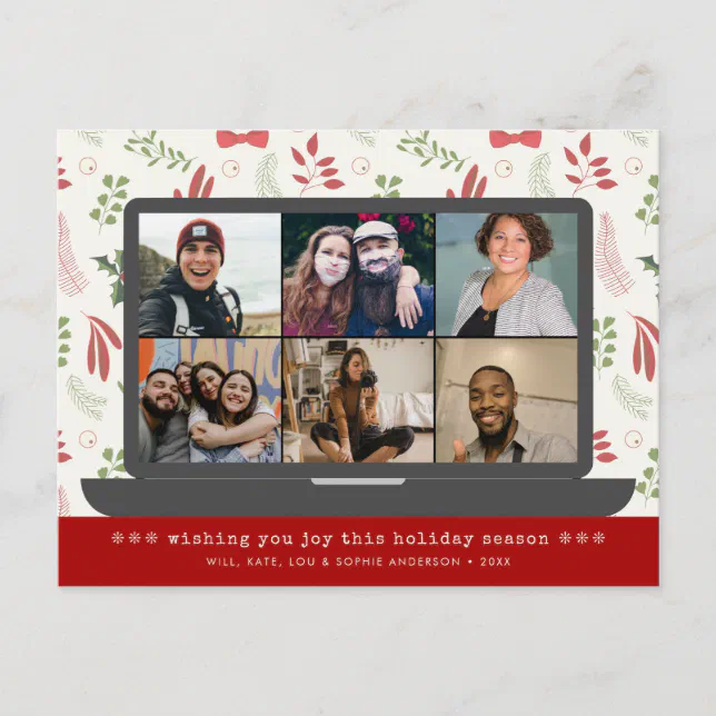 Modern Virtual Video Meeting Christmas 6 Photo Holiday Postcard | Zazzle