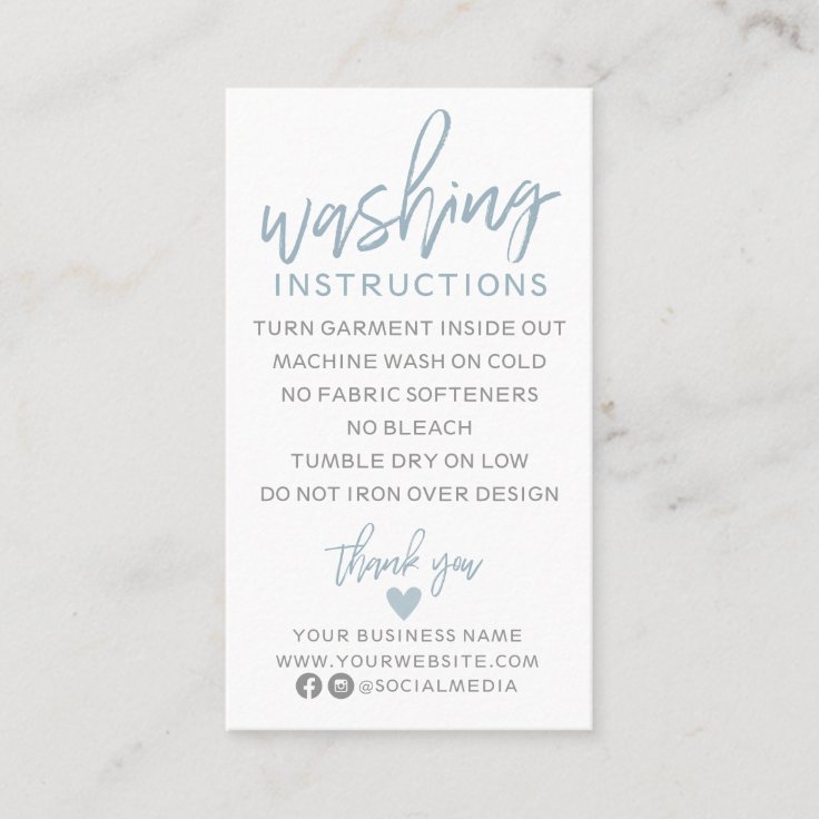 Modern Washing Instructions Business Card | Zazzle