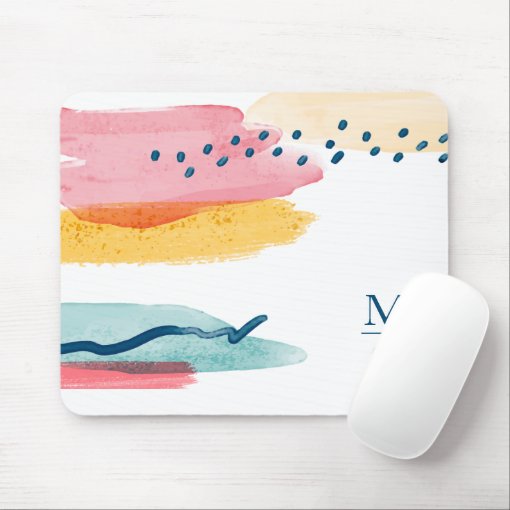 Modern Watercolor Abstract Monogram Pink Yellow Mouse Pad | Zazzle