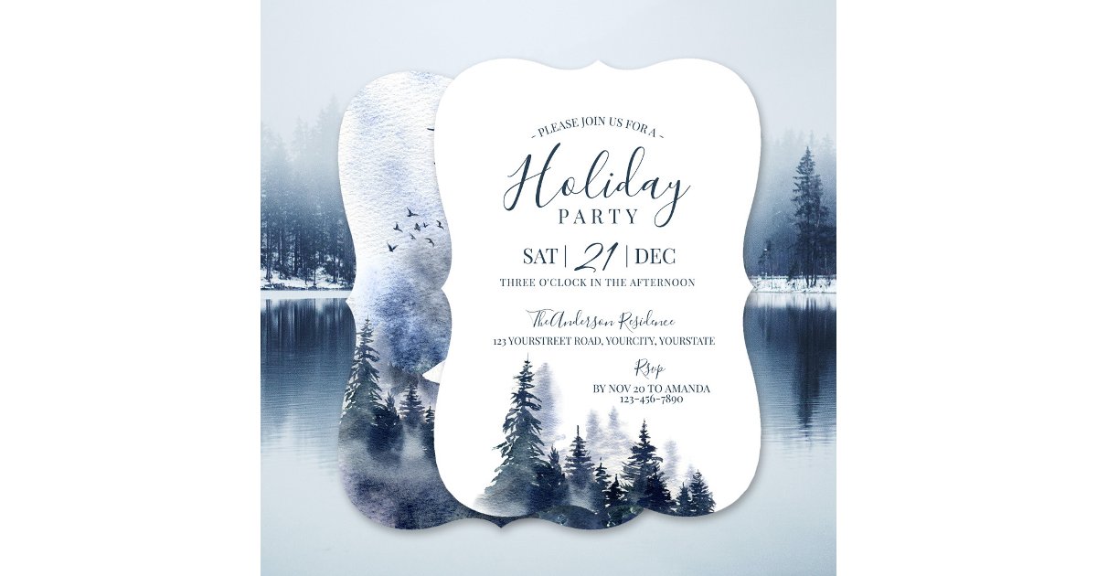 Modern watercolor art blue and white Christmas Invitation | Zazzle