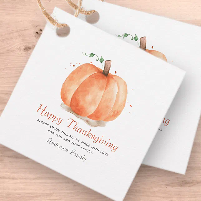 Modern Watercolor Autumn Pumpkin Thanksgiving Favor Tags | Zazzle