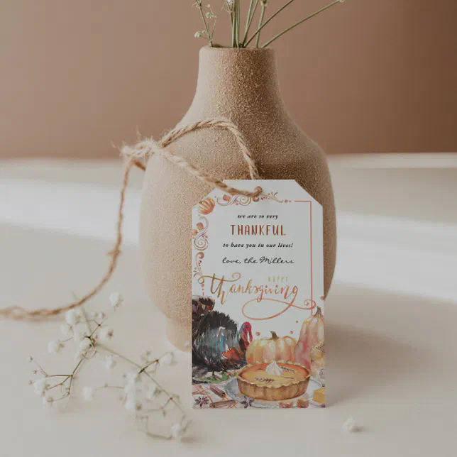Modern Watercolor Autumn Turkey Thanksgiving Gift Tags | Zazzle