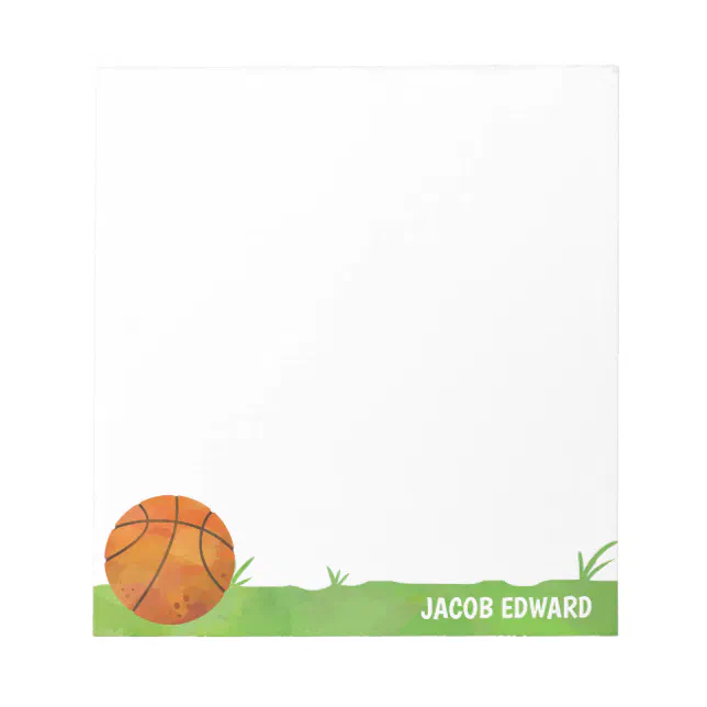 Modern Watercolor Basketball Sport Ball Grass Kids Notepad | Zazzle