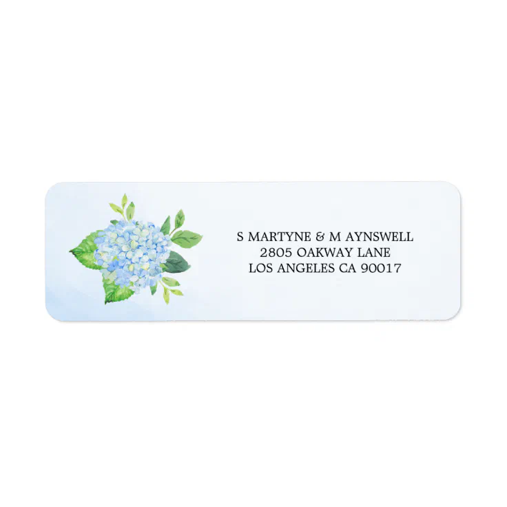 Modern Watercolor Blue Hydrangea Wedding Label | Zazzle