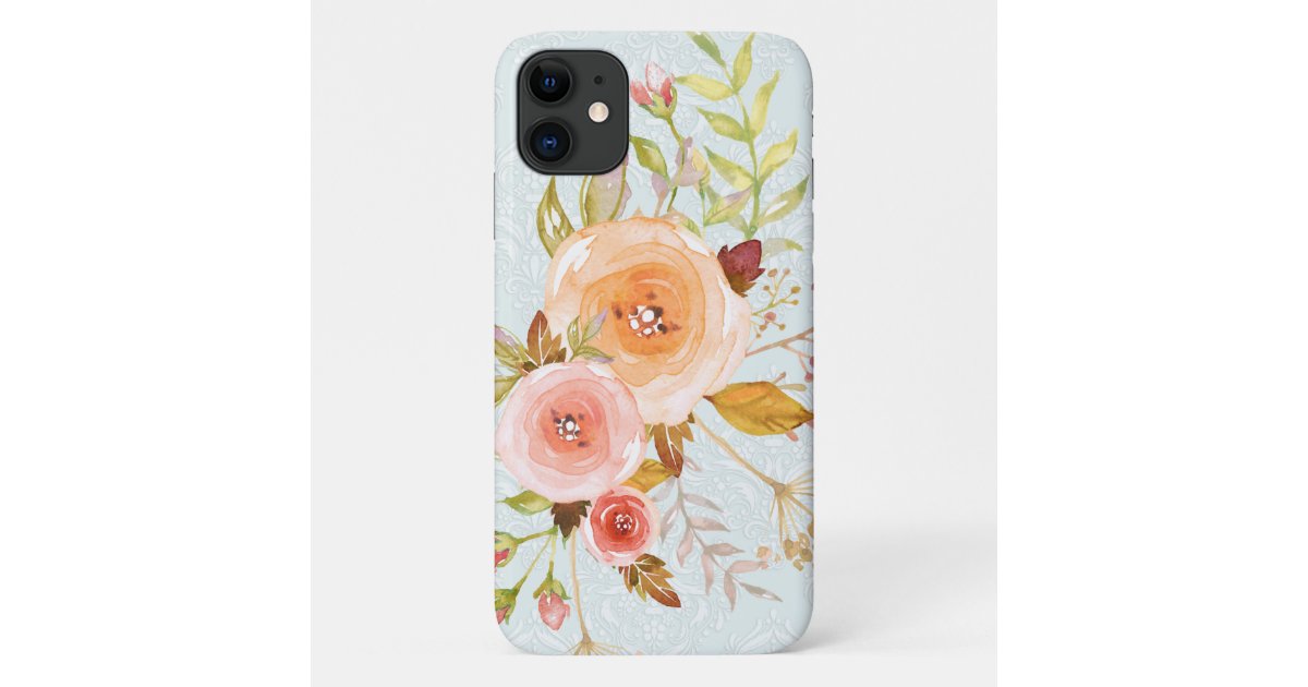Modern Watercolor Blue n Pink Floral Rose Foliage Case-Mate iPhone Case ...
