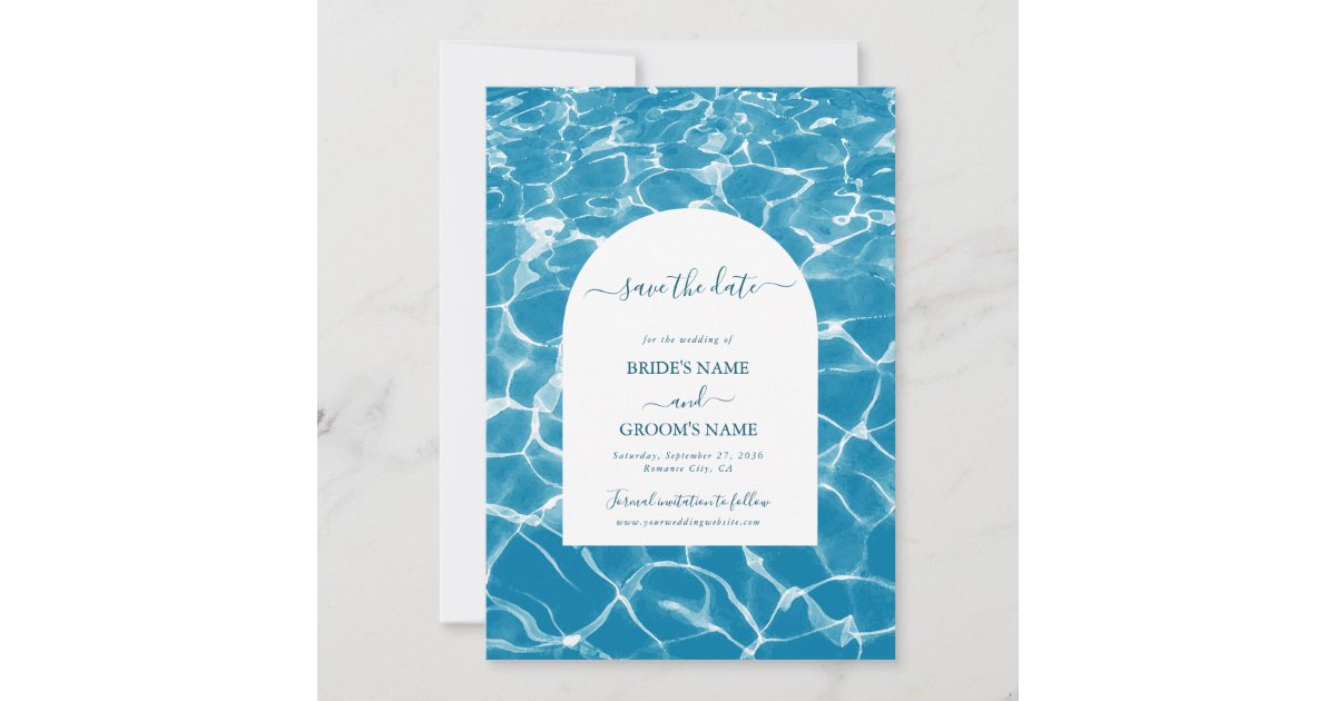 Modern Watercolor Blue Ocean Beach Wedding Save The Date | Zazzle