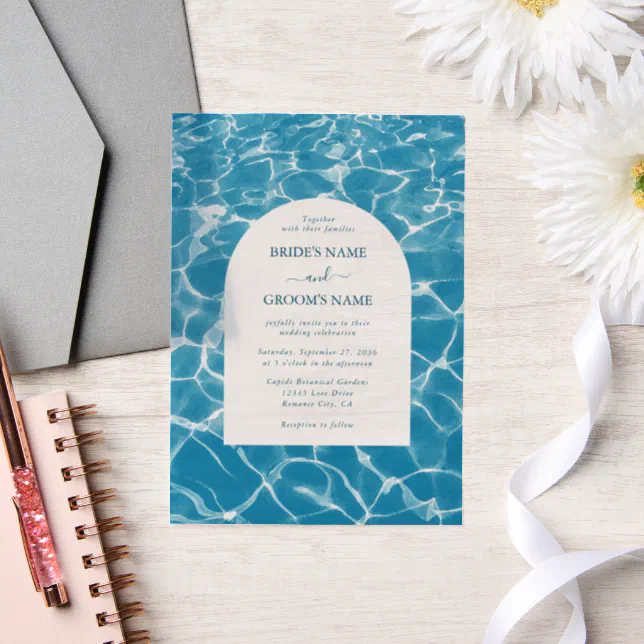 Modern Watercolor Blue Ocean Beach Wedding Vellum Invitations | Zazzle