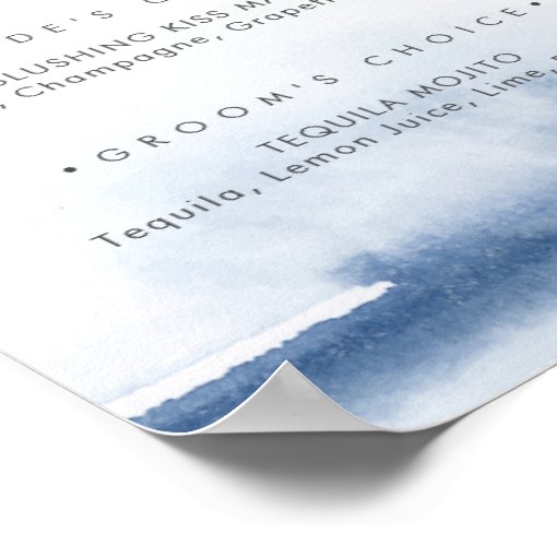 Modern Watercolor | Blue Signature Drinks Sign | Zazzle